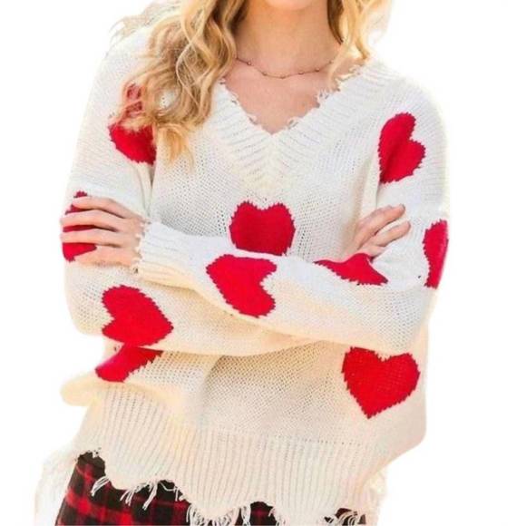 Main Strip | Sweaters | New Main Strip Heart Distressed Sweater In Off ...